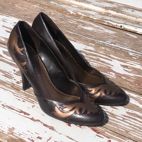 Gianni Bini | Shoes | Gianni Bini Brown Leather Copper Stud Mid Heel ...